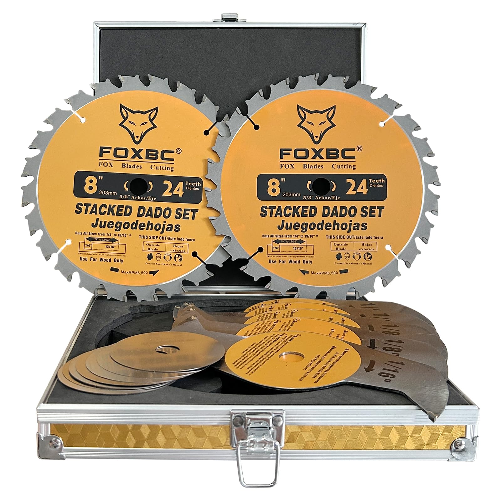 FOXBC 8" Carbide Stacking Dado Blade Set for SawStop, Jet, Dewalt, Bosch Saw - 14 Pieces