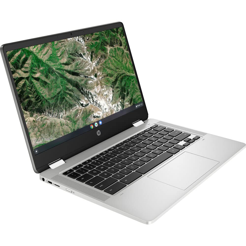 HP Laptop X360 14a Chromebook 14" HD Touchscreen, Entertaining from Any Angle Intel Celeron, 4GB DDR4 64GB eMMC WiFi Webcam Stereo Speakers Bluetooth 4.2 Chrome Silver (Renewed)