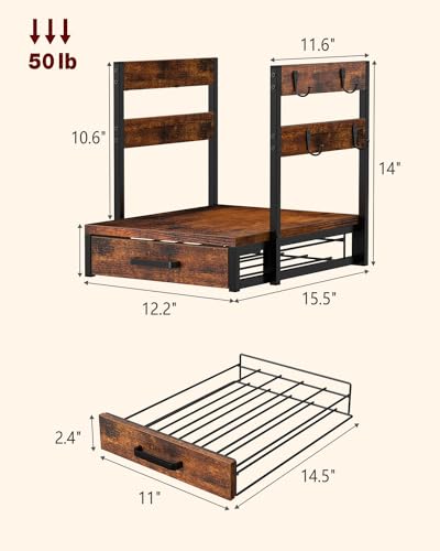Evermagin K Cup Holder Drawer - Coffee Pod Organizer for Counter, Sturdy K-Cup Storage Drawer with Mug Rack, Coffee Maker Stand, 35 Pods Capacity, Rustic Brown