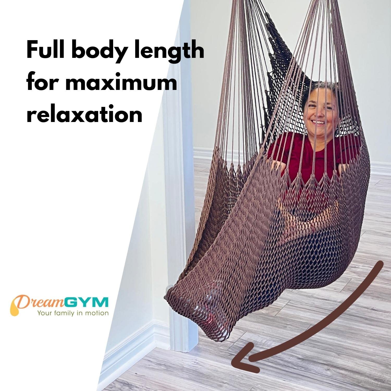 DreamGYM Hammock Swing Chair - Therapy Swing - Sensory Swing for Adults and Children - Cozy Brown