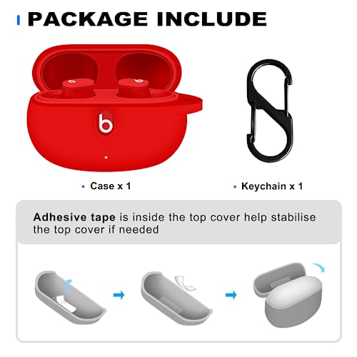 MOLOVA Silicone Case Cover for 2021 New Beats Studio Buds, Anti-Lost Shockproof Protective Case Cover for Beats Studio Bud with Keychain Easy Carrying Replacement Case with Carabiner(Red)