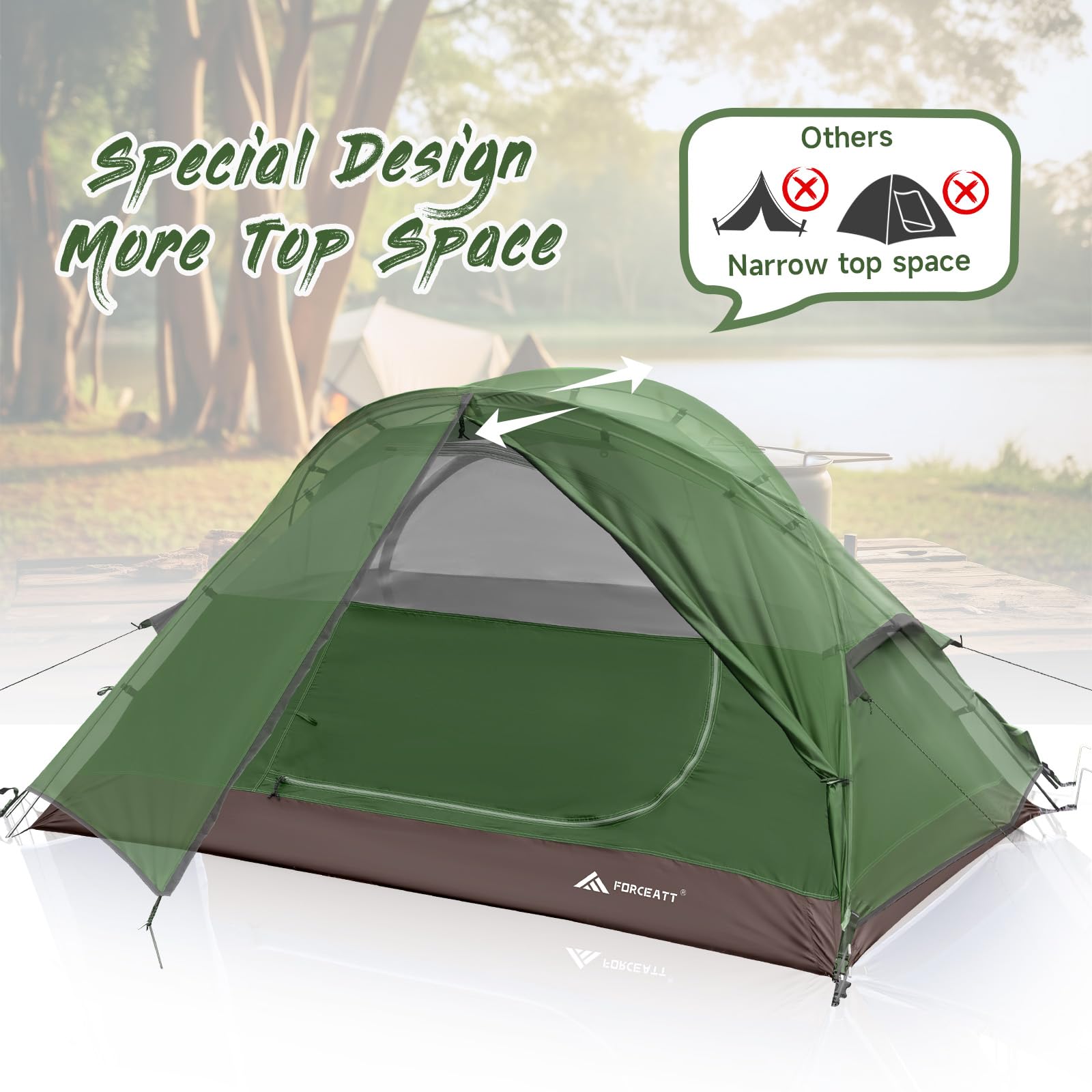 Forceatt Camping Tent 2 Person, Backpacking Tent Waterproof & Windproof, Ultralight Instant Tent with Rain Fly for Camping, Hiking, Outdoor