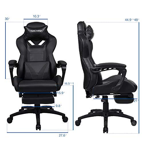 ELECWISH Ergonomic Swivel Video Game Chairs High-Back Office Chair w/PU Leather and Adjustable Armrests (Black)