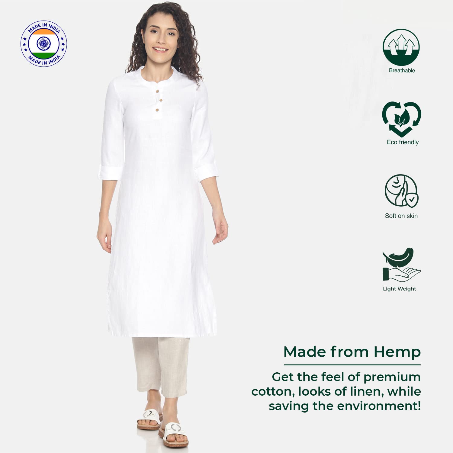 Ecentric Eco-friendly Womens Solid Kurta Hemp Fabric Indian Ethnic kurti for Women Tunic Kurti