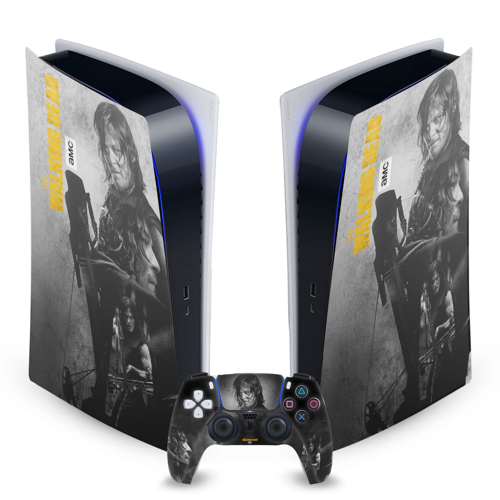 Daryl Double Exposure Daryl Dixon Graphics Vinyl Faceplate Sticker Gaming Skin Case Cover Compatible with Sony Playstation 5 PS5 Digital Edition Console and DualSense Controller