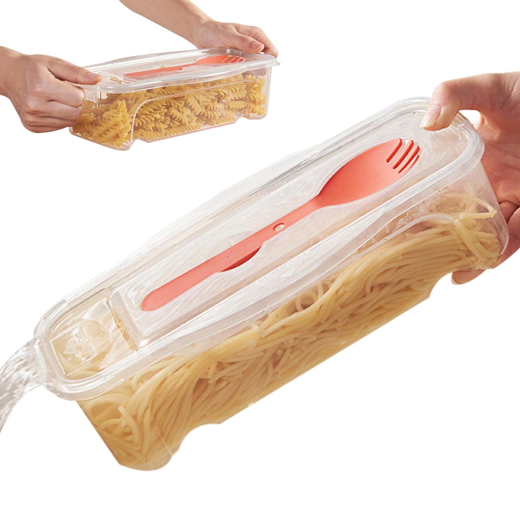 Pasta Pot With Strainer, Microwave Pasta Cooker with Strainer 1.3L Pasta Cooker with Lid & Fork Heat Resistant Transparent Spaghetti Noodle Microwave Cookware