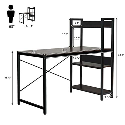 EVERMARKET Computer Desk with Shelves,Writing Desk with Storage Bookshelf Reversible Study Table Office Corner Desk with Shelves Home Office Desk with Bookshelf Easy Assemble (47 Inch,Brown)
