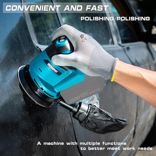 IRONFIST Random Orbit Sander 5inch 21V Lithium Battery 3 Speed Setting with Dust Bag 20pcs sandpapers and 3pcs Polishing Sponges