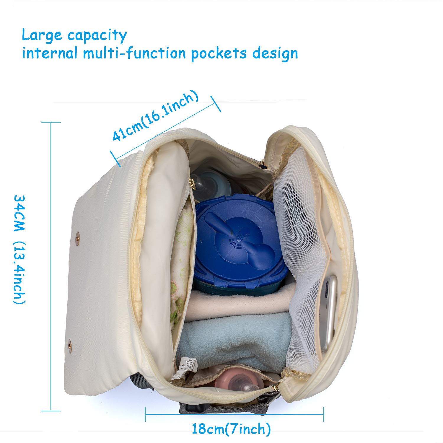 LAMOGRAFY Diaper Bag Backpack, Large Capacity with Portable Changing Pad, Multifunctional Travel Bag with Stroller Straps