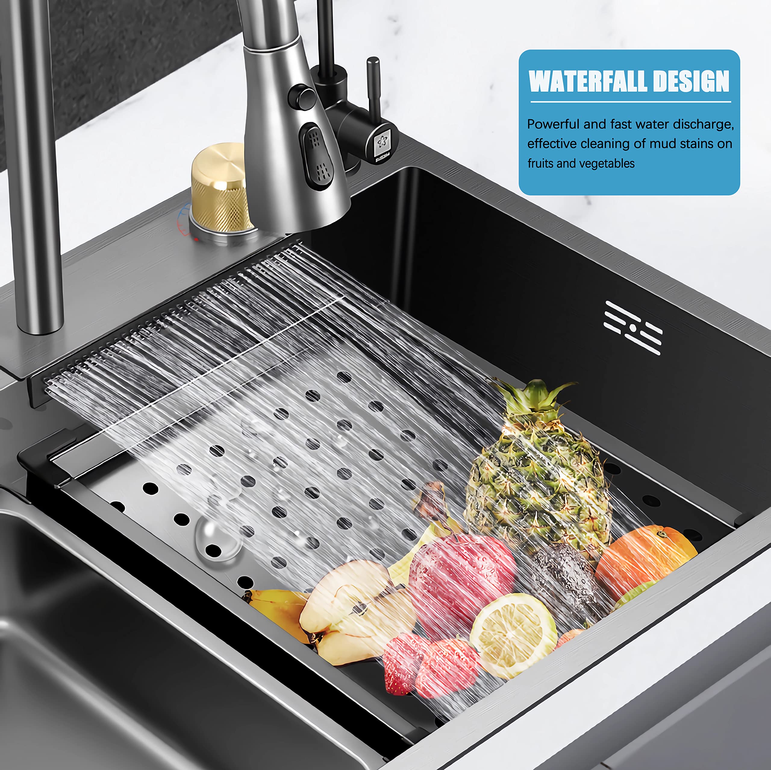 ECTbicyk Waterfall Kitchen Sink,31.5Inch Drop in Single Bowl Stainless Steel Kitchen Sink,Workstation Kitchen Sink with Accessories