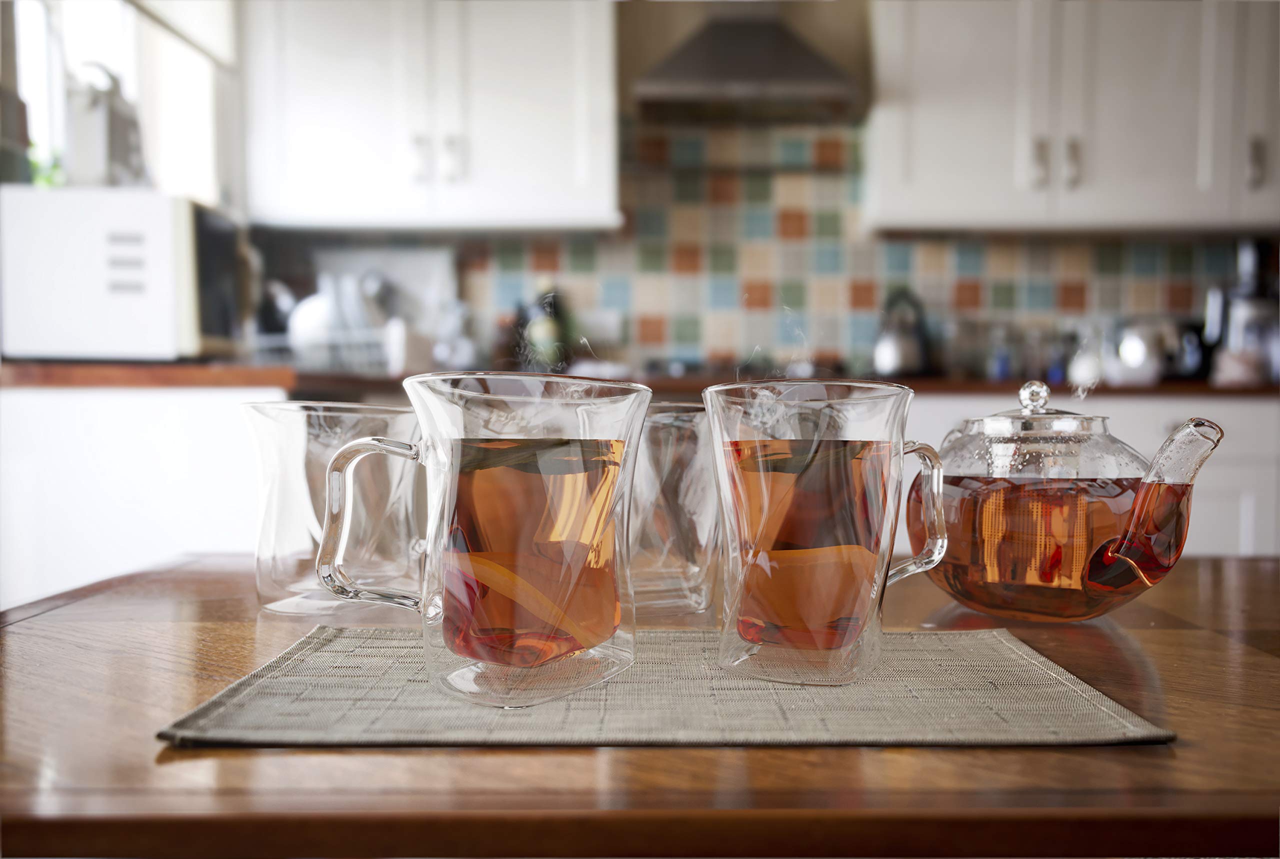 Glass Tea Sets for Adults-Elevate your Tea Time with our Clear Teapot & insulated Cup Set- Tea Pot Sets Kettle w/Infuser for Stove Top & 4 Double Wall Teacups Blooming loose leaf teas Glass Tea set
