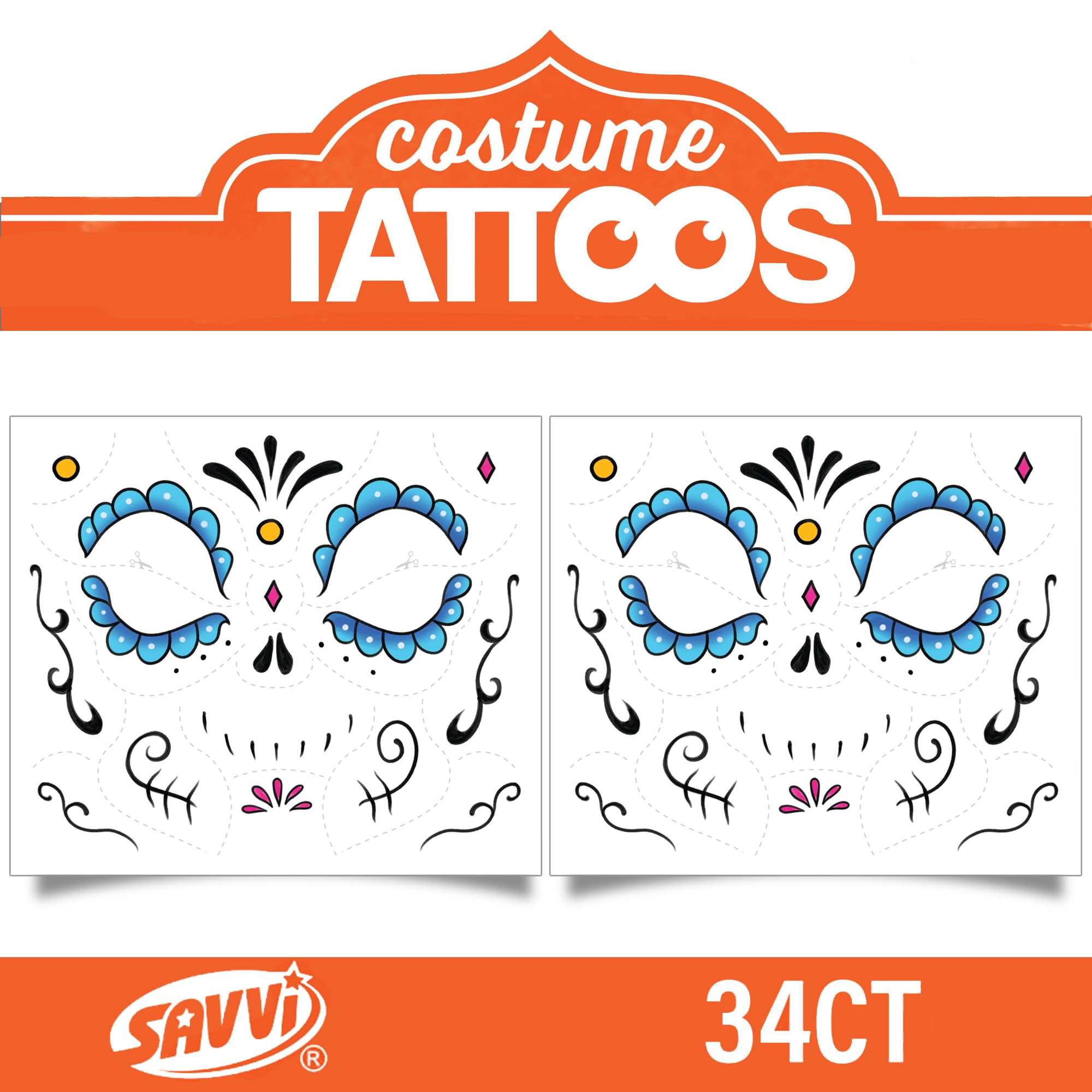 Day of the Dead Blue Costume Tattoos