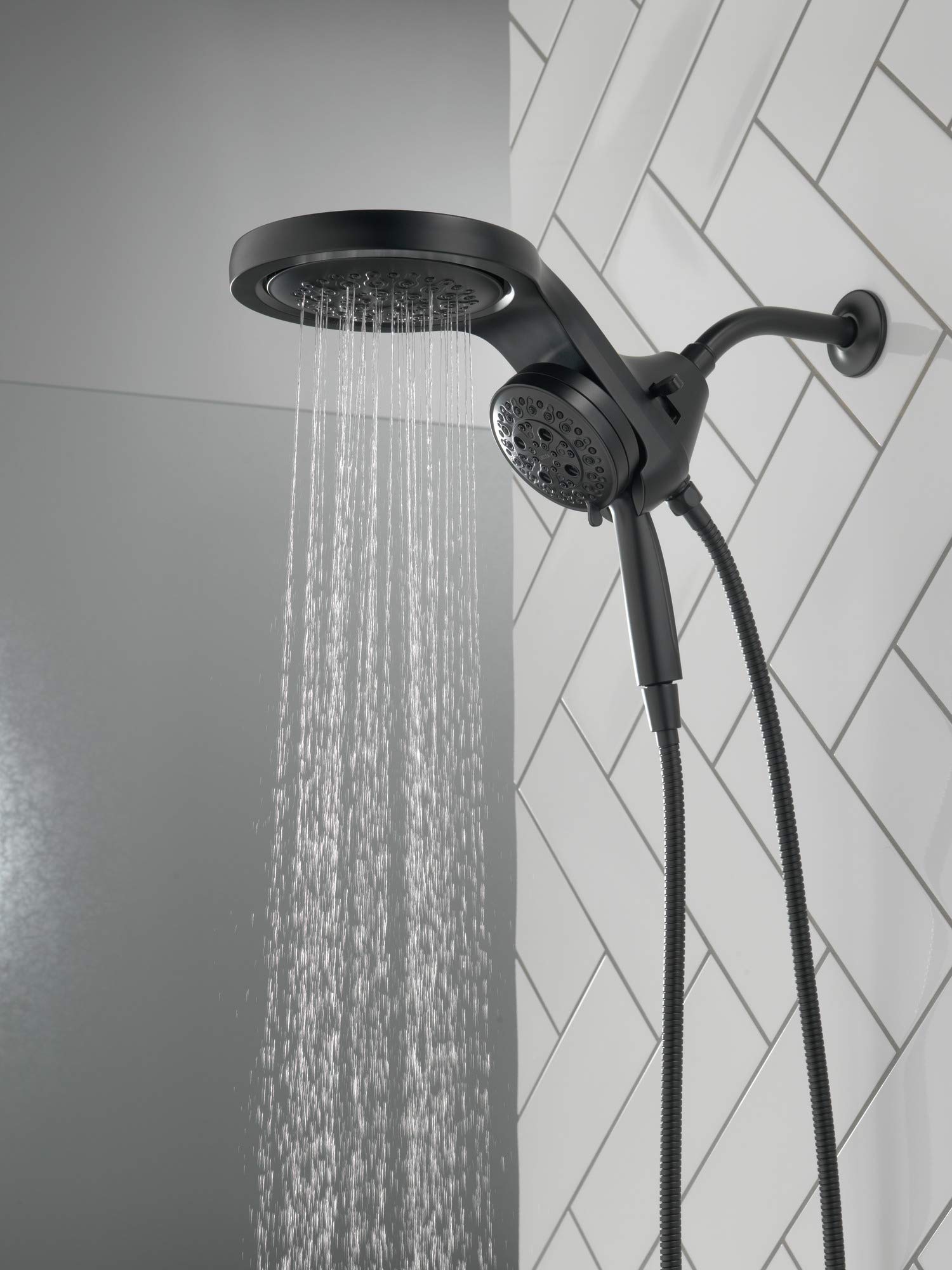 Delta Faucet HydroRain 5-Spray H2Okinetic Dual Shower Head with Handheld Spray, Black Shower Head with Hose, Handheld Shower Heads, Detachable Shower Head, 1.75 GPM Flow Rate, Matte Black 58680-BL