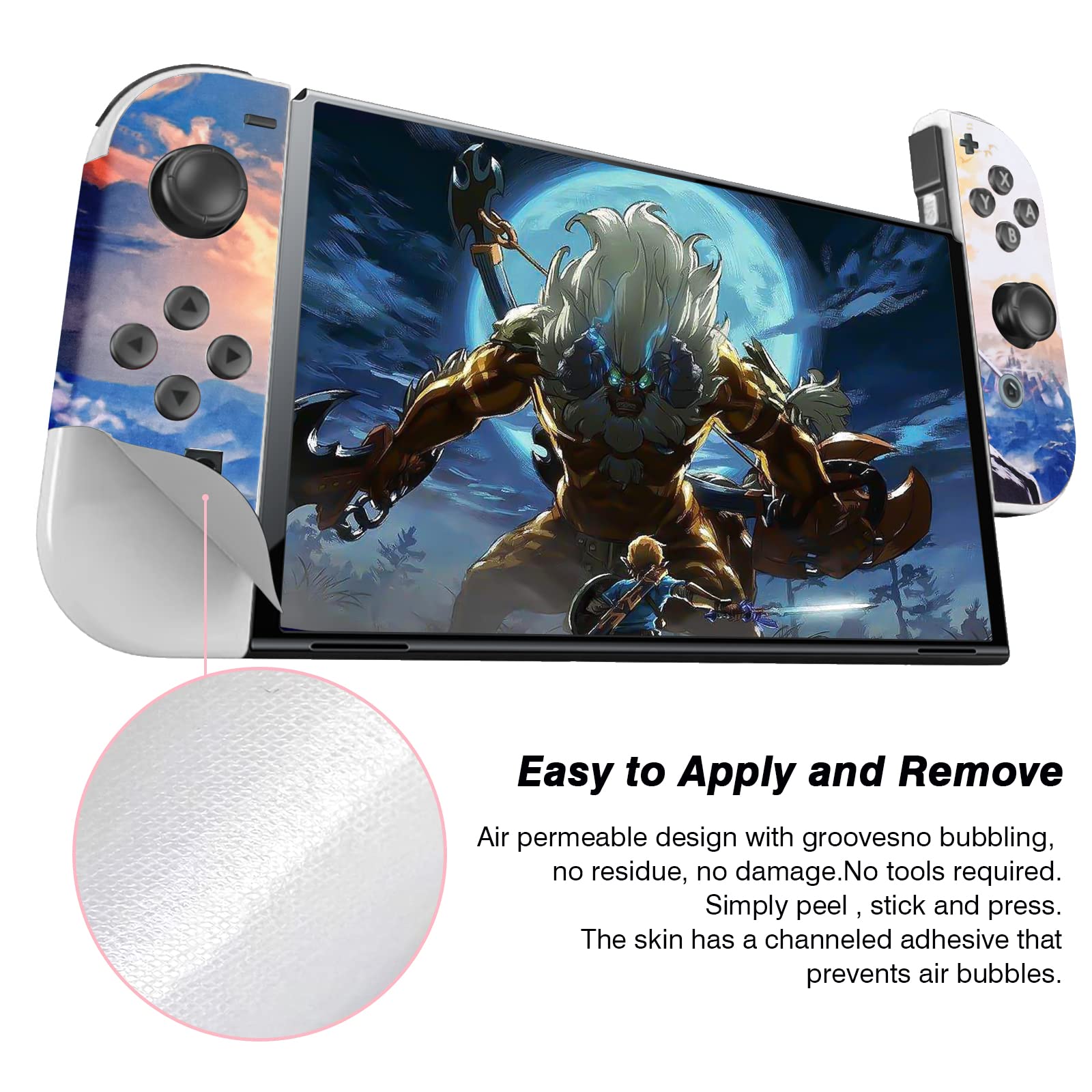 DLseego Switch OLED Skin Sticker Zelda Pattern Full Wrap Skin Protective Film Sticker Design for Switch OLED New Switch Model Joy-con Controller Skin-Deep Blue