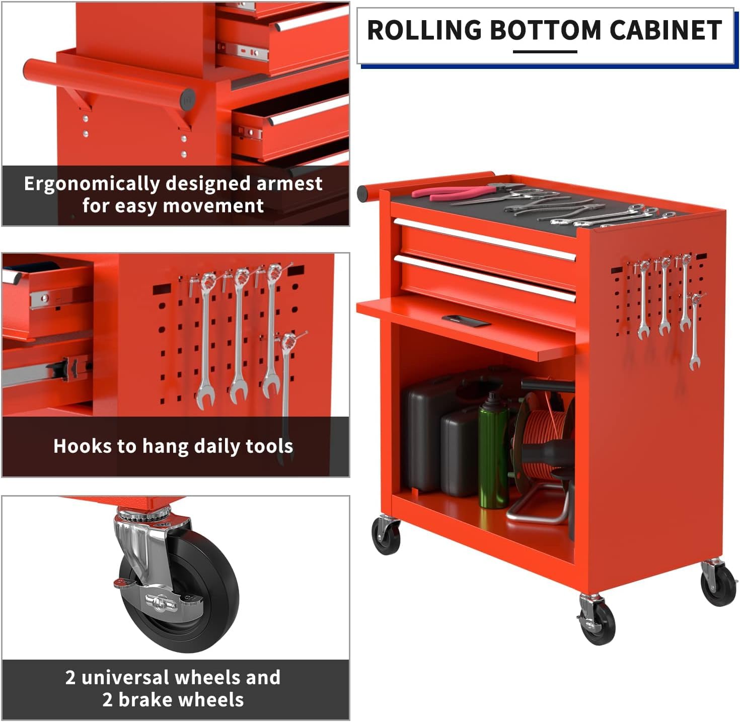 DUSACOM 8-Drawer High Capacity Rolling Tool Box with Wheels,Rolling Tool Chest with Drawer,Tool Box on 4 Wheels with Lock, Tool Storage Cabinet Removable Portable Box for Garage Warehouse