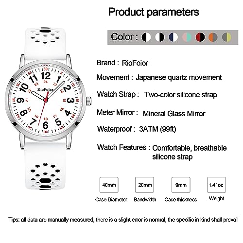 RioFoior Nurse Watch for Nurse,Nursing Student,Medical Professionals,Doctors,with Variety Colors,Second Hand and 24 Hour,Easy to Read Waterproof Watch(White-Black)