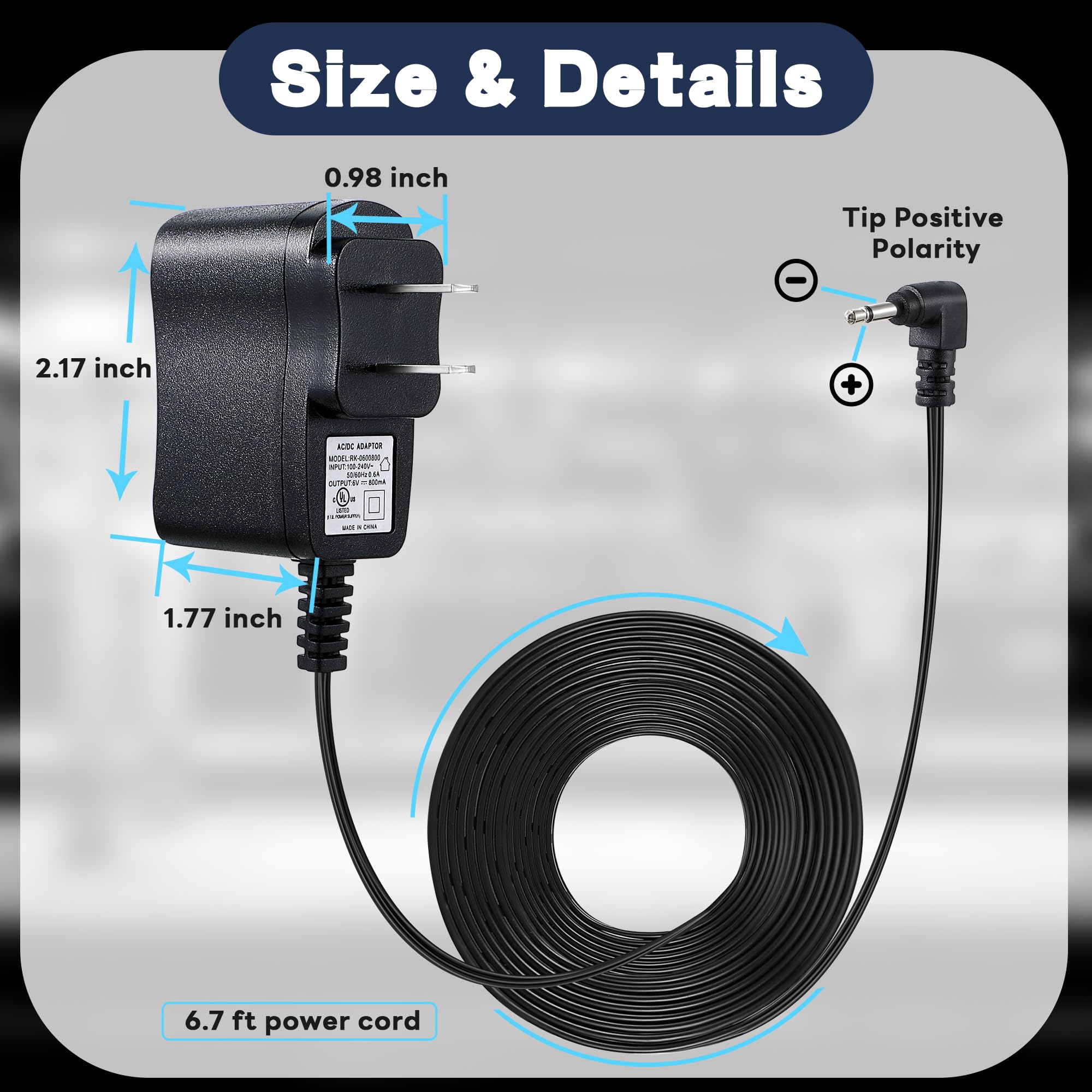 Dreyoo 1 Pack Power Adapter Tools Improvement Compatible with Mr. Heater Big Buddy Heater, 6V 800mA AC to DC Replacement Power Cord Heater Accessories, 6.7 FT Long for HVAC Building Supplies Heaters