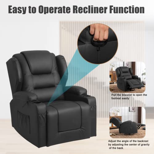 ETAGERIA Swivel Rocker Recliner Nursery Rocking Chairs 360 Degree, Manual Glider Recliner Chairs for Living Room,Upholstered Swivel Single Sofa Seat with Cup Holders, Side Pockets, Pillow, Leather