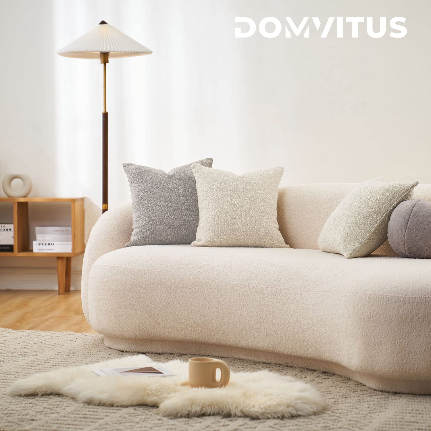 DOMVITUS Luxury Decorative Throw Pillow Cover 18 x 18 Inch Textured Boucle Square Sofa Couch Pillow for Living Room Woven Accent Cushion Case, 1PC, Buttery Cream