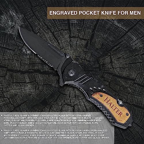 Krezy Case Best Pocket Knife for Dad, Pocket Knife for Daily Use, Engraved Pocket Knife W/Wood Handle and Box for Dad, Fathers Day Idea