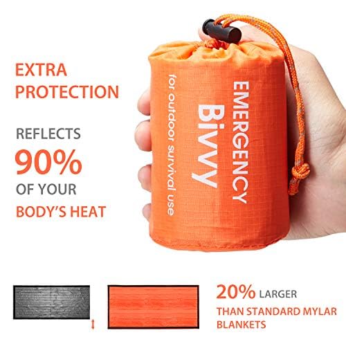 Esky Emergency Sleeping Bag, 2 Pack Survival Bag Portable Thermal Bivy Sack, Waterproof Lightweight Emergency Blanket Survival Gear with Compass and Whistle for Camping Hiking Outdoor Adventure