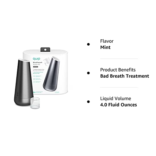 Quip Refillable Mouthwash Starter Kit, 4X Concentrate, Alcohol-Free, Kills Bad Breath Germs, Helps Prevent Cavities, Mint - Slate Metal, 1, 4.0 Fl Oz (920-00117)