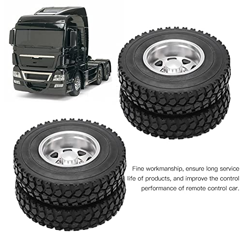 Drfeify RC Car Rear Rubber Loader Wheels,Durable Metal Alloy Rear Wheel Hub Rims Hub Upgrade Spare Parts Accessory Model car Accessories for 1/14 RC Trailer (Silver)