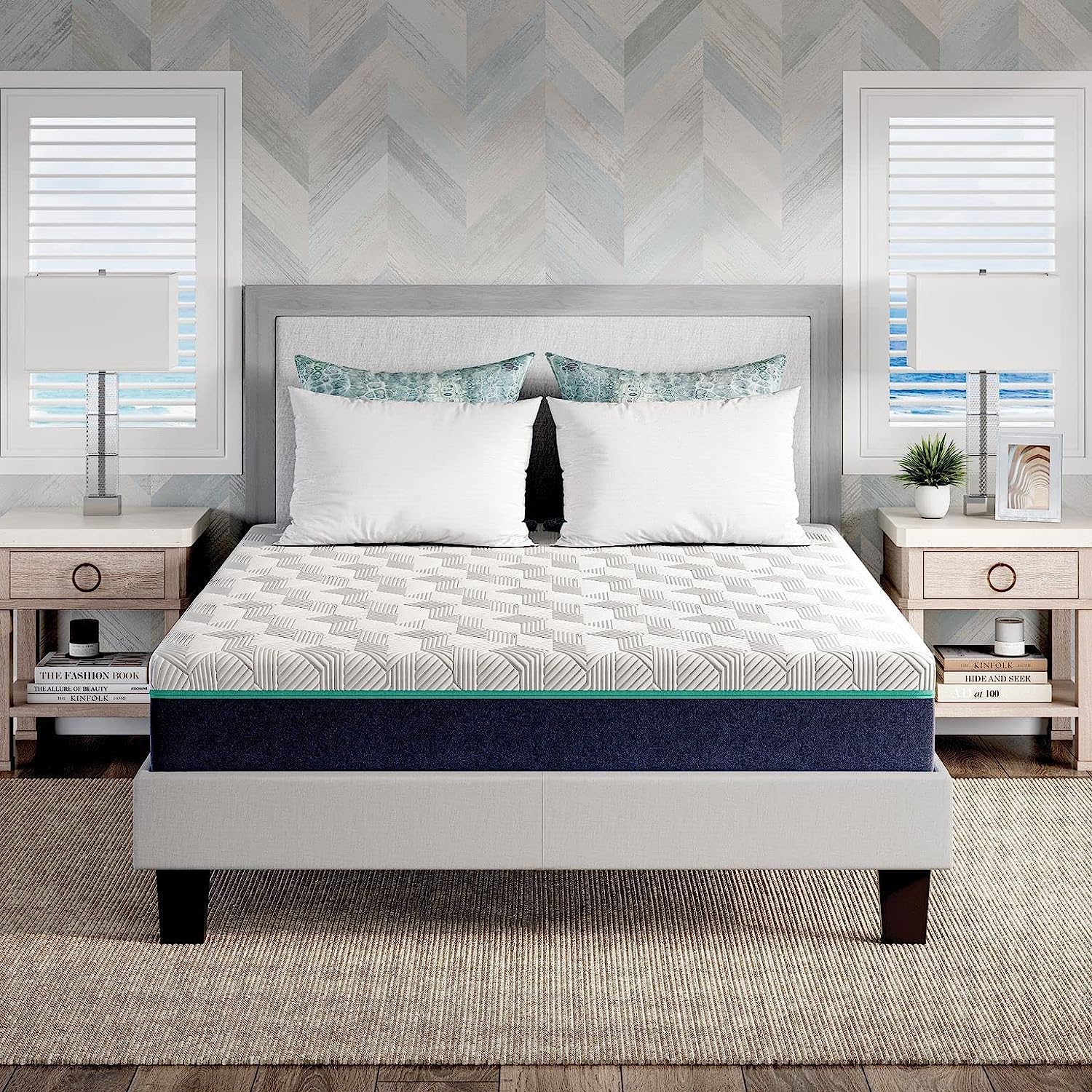 Nautica Home Invigorate 10" Medium-Plush Gel Memory Foam Mattress with Cooling Air Flow and Pressure Relieving Foam Layers, Bed-in-a-Box, Queen White