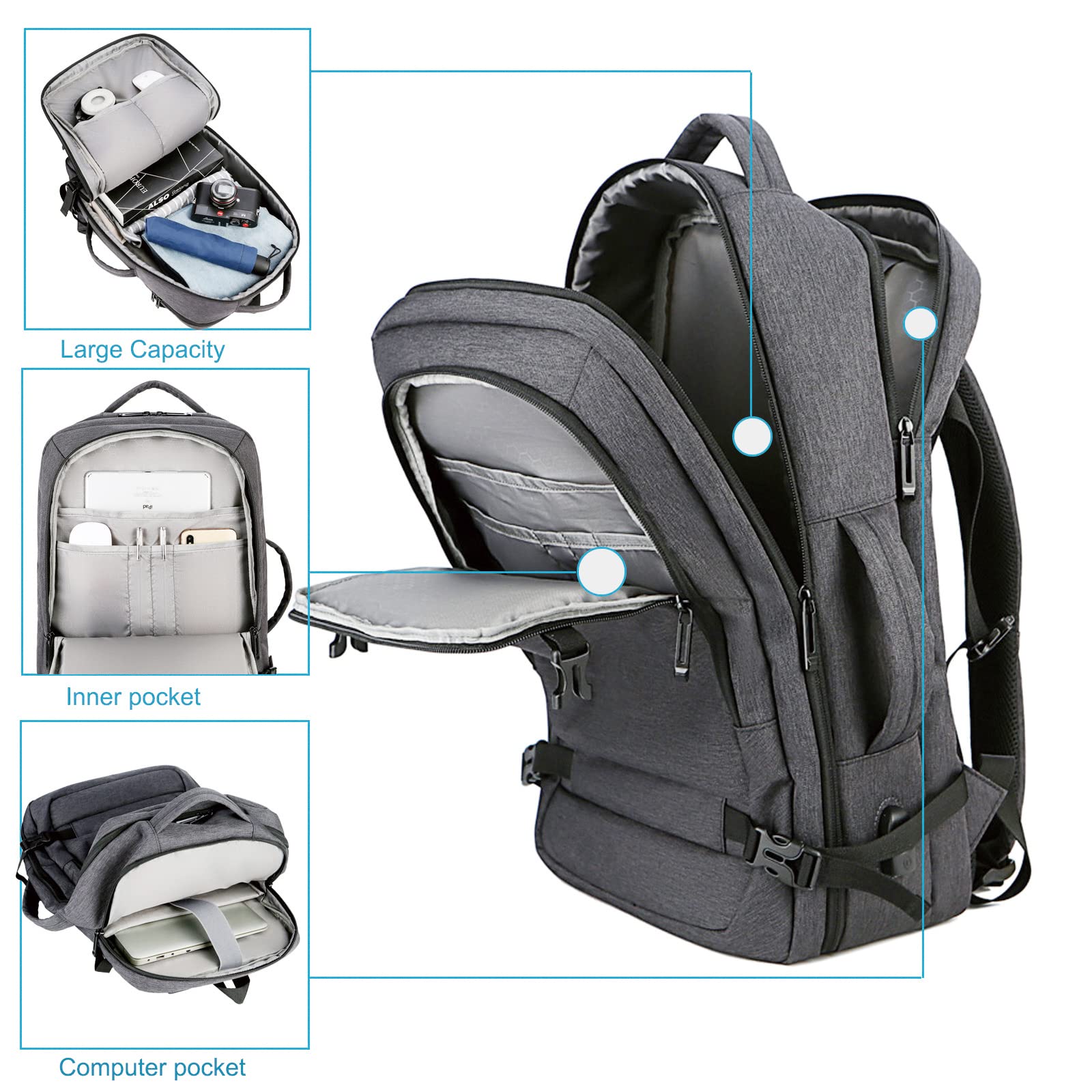 DAYELIVE Travel Backpack for Men Women 40L Flight Approved, 17 Inch Waterproof Laptop Carry on Backpack Large Luggage Daypack Business College Weekender Overnight Backpack