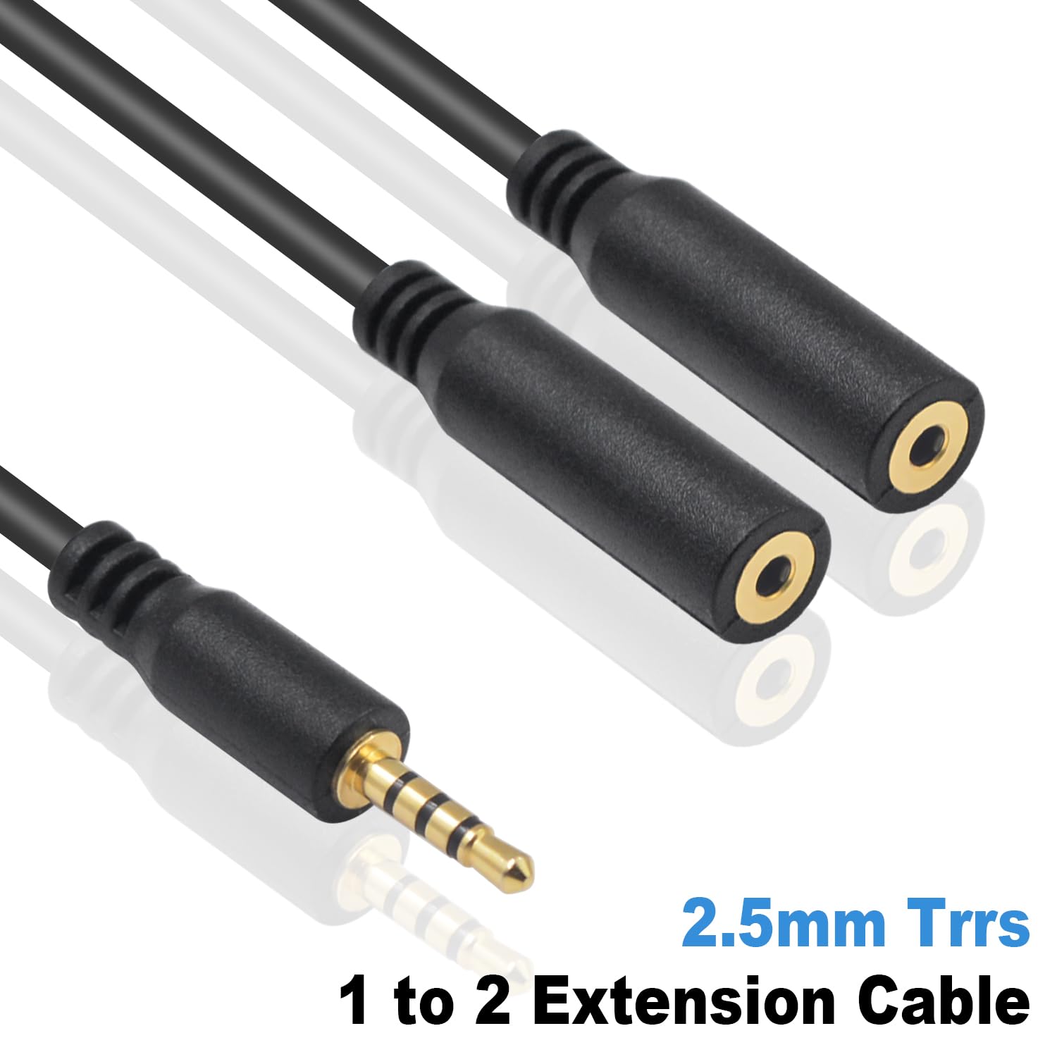 Duttek 2.5mm Y Splitter Cable 1FT/30cm, 2.5mm Stereo Jack Headphone Splitter Cable, 2.5mm 4 Pole Male to Dual Female Aux Audio Splitter Extension Cable with Gold Plate for Camera, Headphone 2Pack