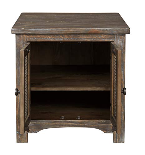 Signature Design by Ashley Danell Ridge Rustic Square End Table with Double Cabinet Doors and 1 Storage Shelf, Brown