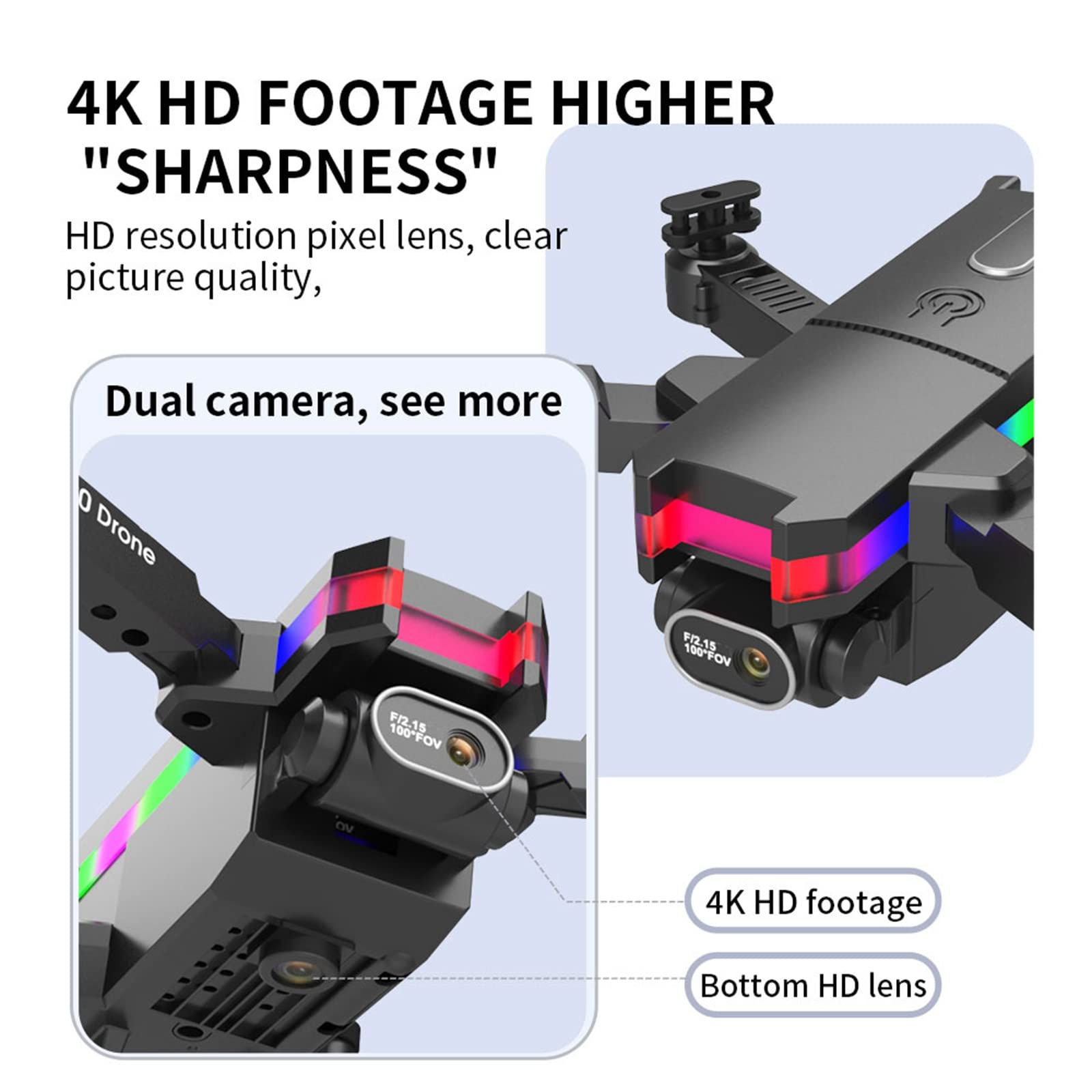 Dual 4K HD FPV Camera Foldable Remote Control Drone for Adults Beginners Kids - 2.4G WiFi Speed Adjustment Altitude Hold Headless Mode One Key Start Speed Mini RC Quadcopter Toys (Black)
