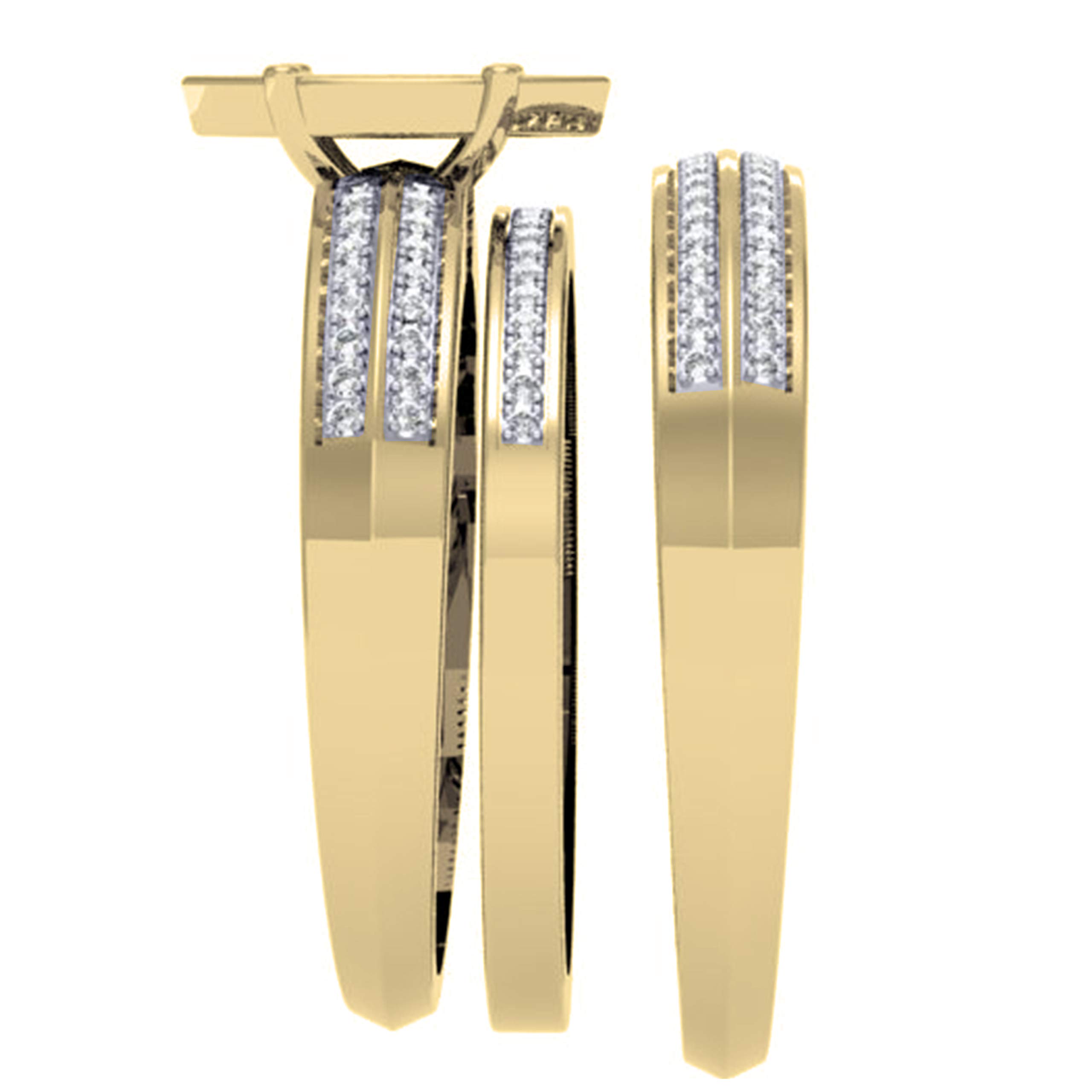 Dazzlingrock Collection 0.25 Carat (ctw) Round Diamond Men & Womens Engagement Ring Trio Set 1/4 CT, 10K Yellow Gold