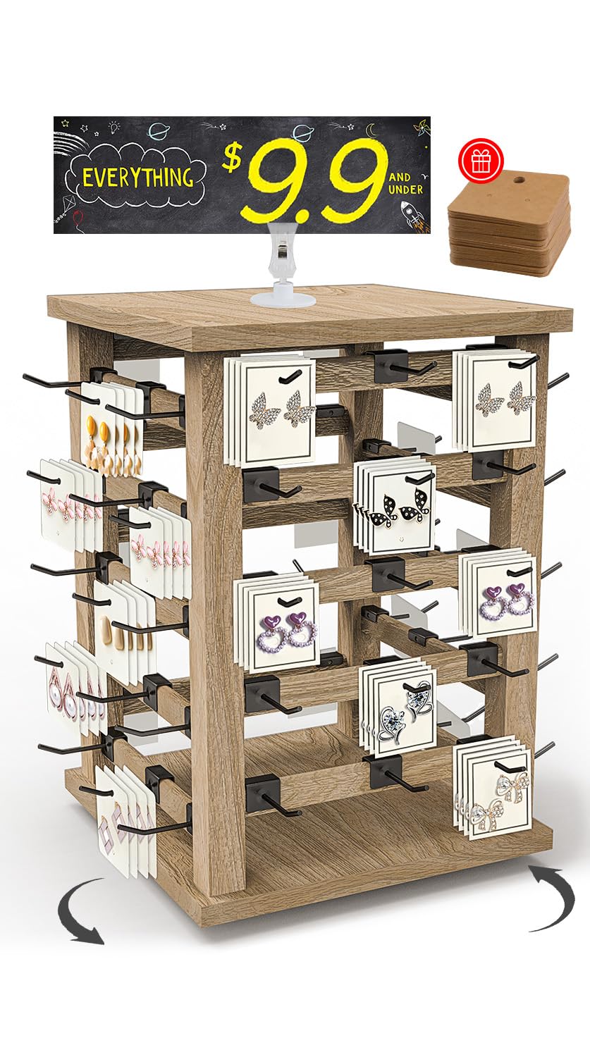 Fumingpal Wood Rotating Jewelry Storage Display, Rotating Jewelry Stand Earring Keychain Display Stand, Jewelry Display Stand for Vendors, Earring Display for Selling, Store, Showcase and Home