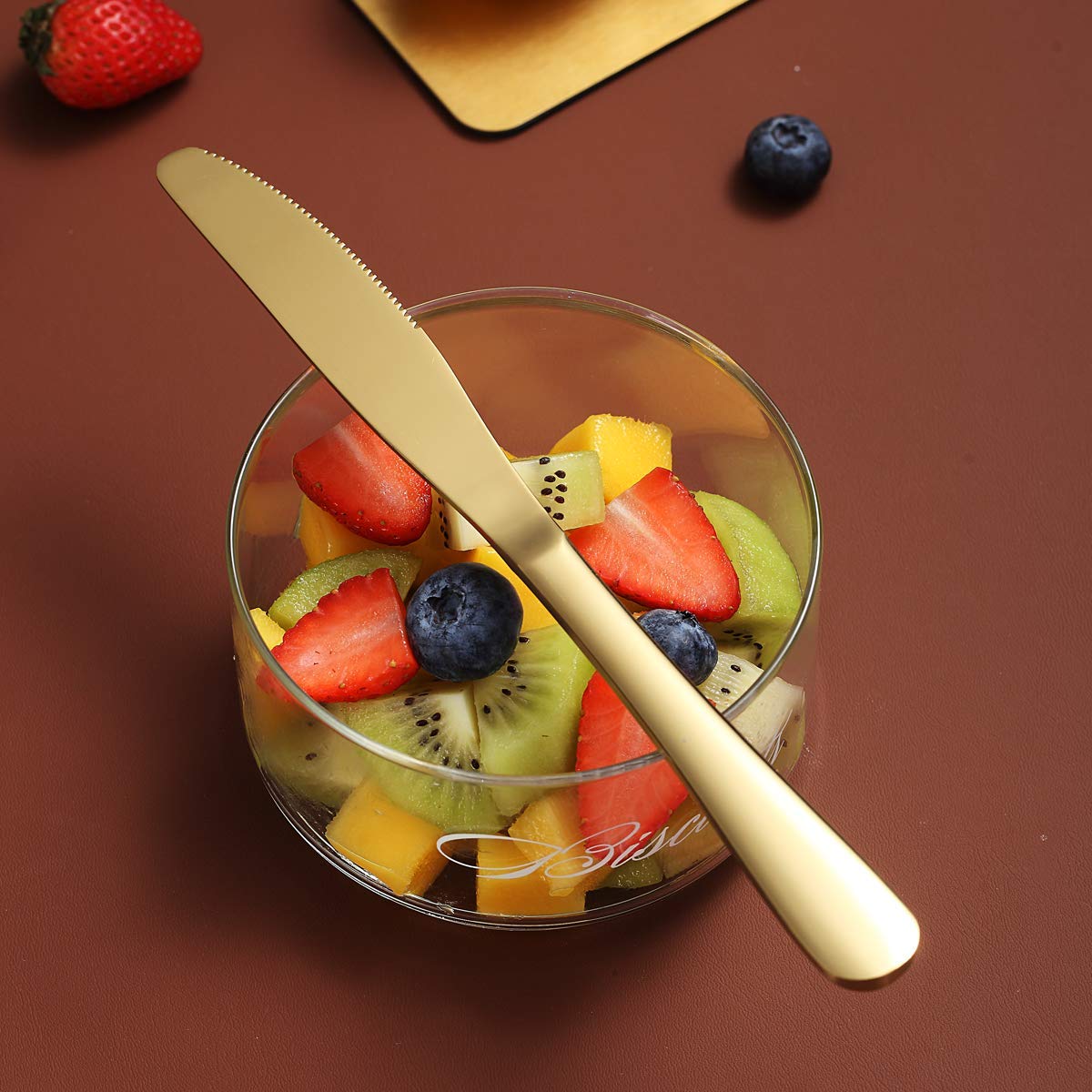 Gold Dinner Knives Set Of 12, Berglander Stainless Steel Titanium Plating Shiny Gold Dinner Knife, Butter Knife Spreader Table Knives Sturdy And Dishwasher Safe