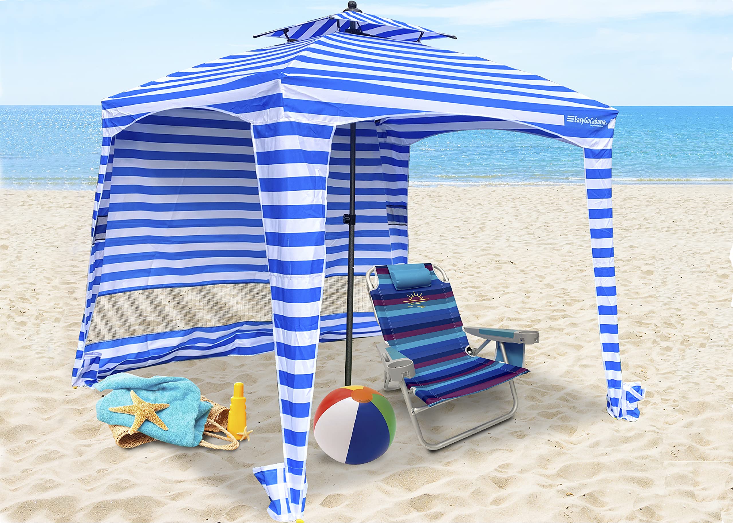 EasyGO Cabana 6' X 6' Beach & Sports Cabana Stays Cool & Comfortable - Easy Assembly - Large Shade Area-Elegant & Classy,Black,EGP-CBN-001-