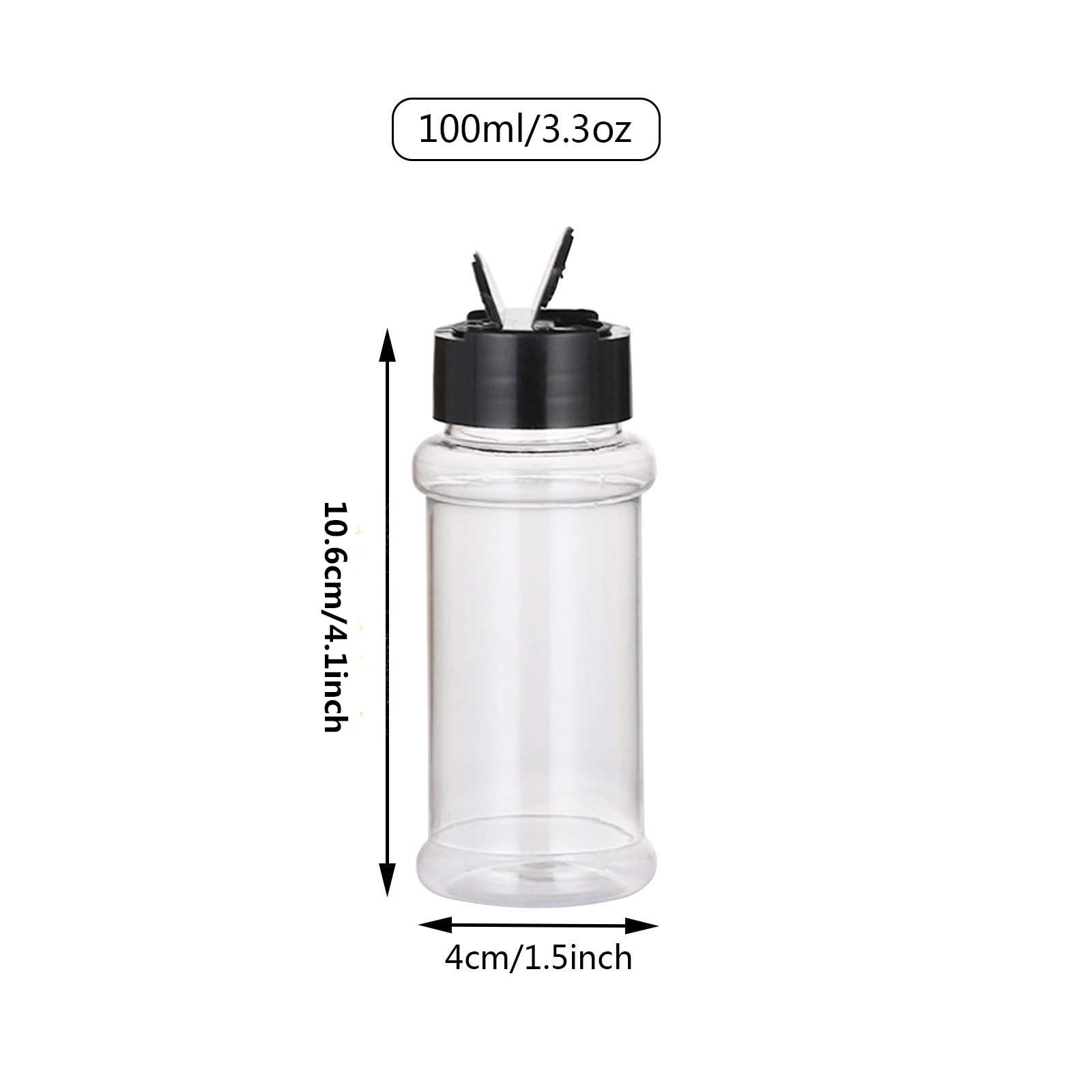 FEOOWV 12 PACK - 3.3 Oz Plastic Spice Jars Bottles Containers with Black Screw Lids to Pour or Shake - Perfect for Storing Spice, Herbs and Powders - Lined Cap - BPA free