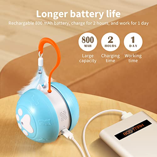 Vepnanline Cat Toys for Indoor Cats Automatic Interactive Cat Laser Toy Rechargeable Cat Ball Toys with Feathers(Blue)