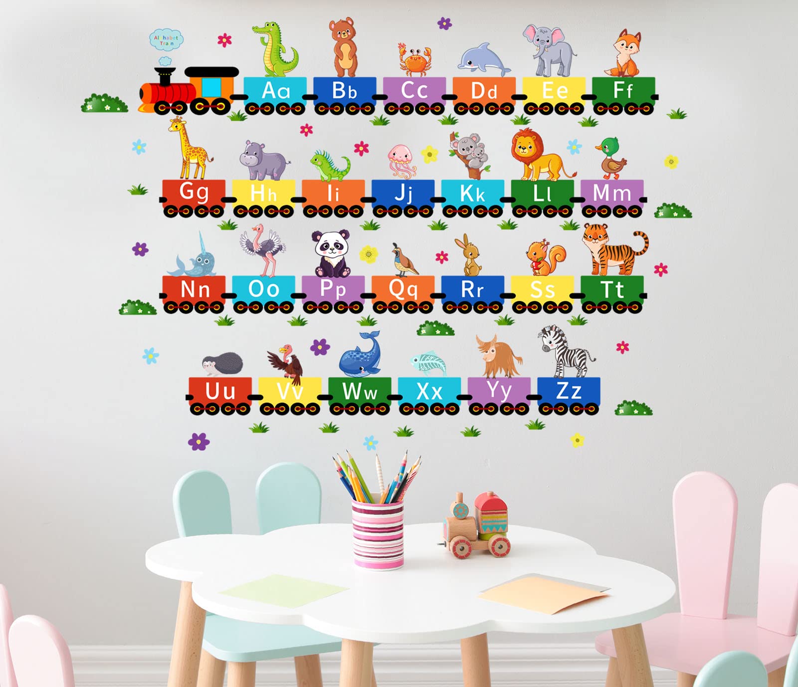 Kids Wall Decals Alphabet Stickers - Animal Train ABC Wall Decor Classroom Wall Decals Educational Wall Stickers for Toddler Playroom (Alphabet Train)