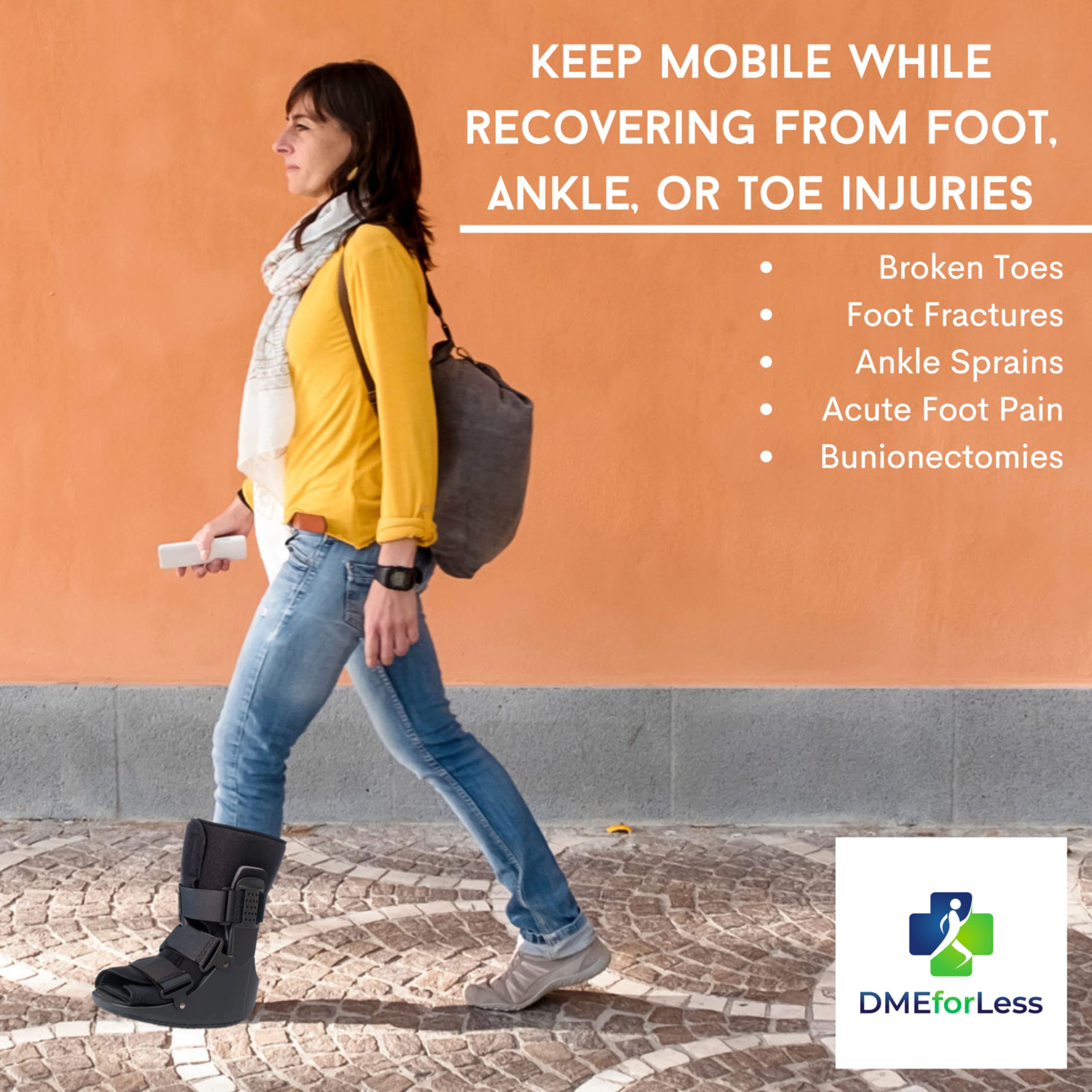 DMEforLess Low Top Non Air Medical Walking Boot - Ankle Brace and Foot Brace for Stress Fracture Support - Post OP Shoe for Broken Toe, Achilles Tendonitis Relief, Sprained Ankle Support (Small)