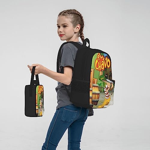 ORPJXIO Backpack 3 Piece Set El Chavo Anime Del Ocho Laptop Backpack Pencil Case Lunch Bag Combination For Travel Work Camping