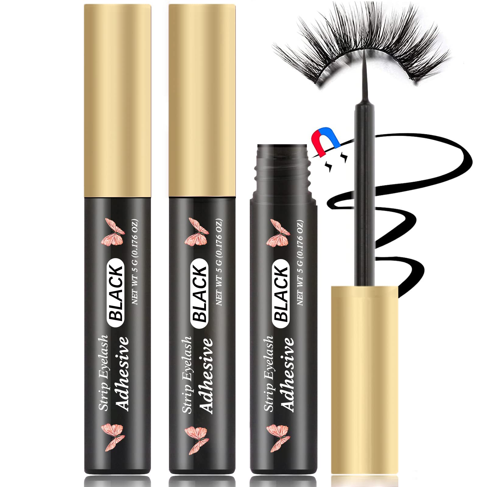 HSKIE 3 Tubes Magnetic Eyeliner for Magnetic Eyelashes Magnetic Eyelashes Glue Gold Pack07