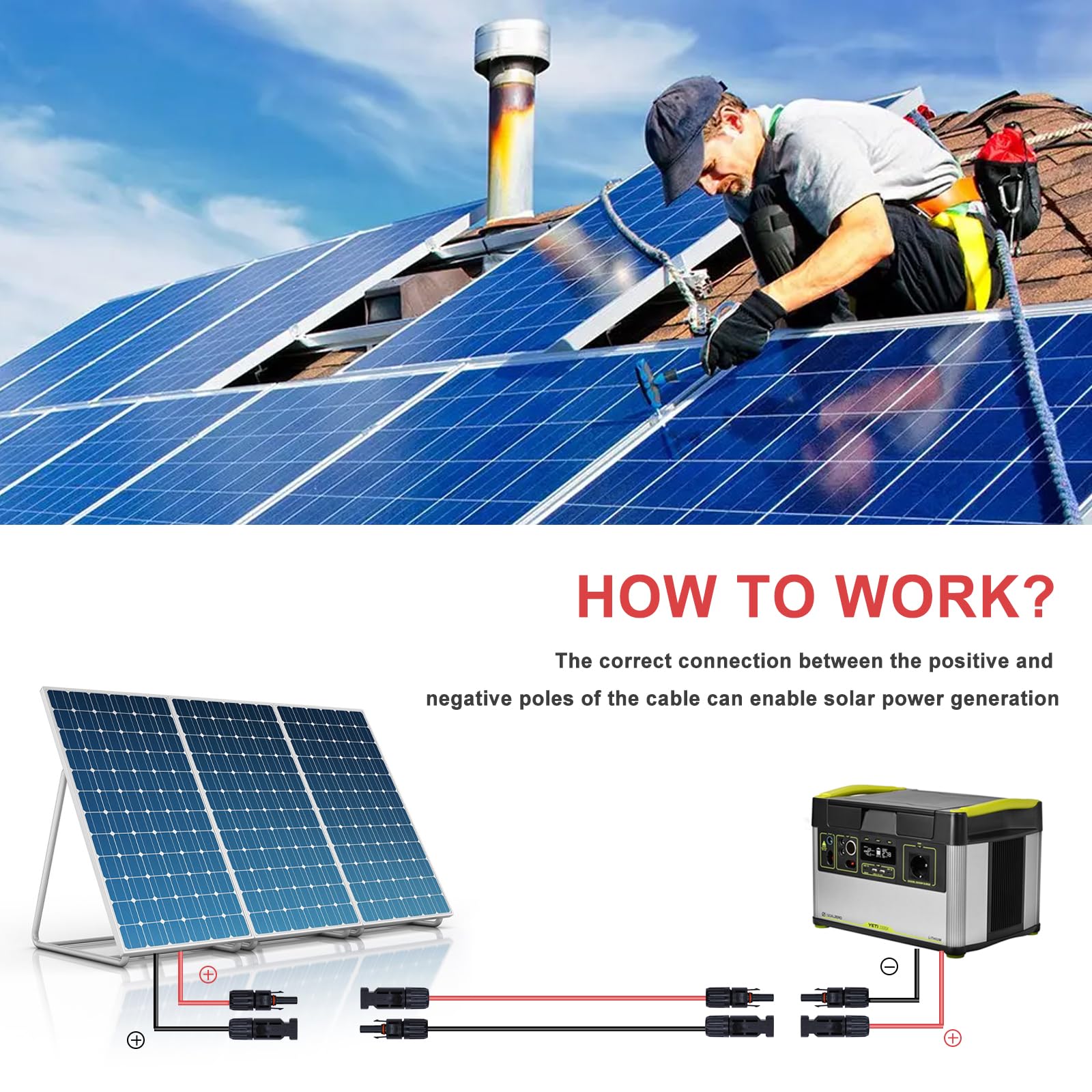 Feotech Twin Wire 75FT Solar Extension Cable - 10AWG(6mm²) Solar Panel Connector, with 6 Pairs-IP67-Male/Female Solar connectors for Outdoor Automotive RV Boat Marine Solar Panel- Black & Red