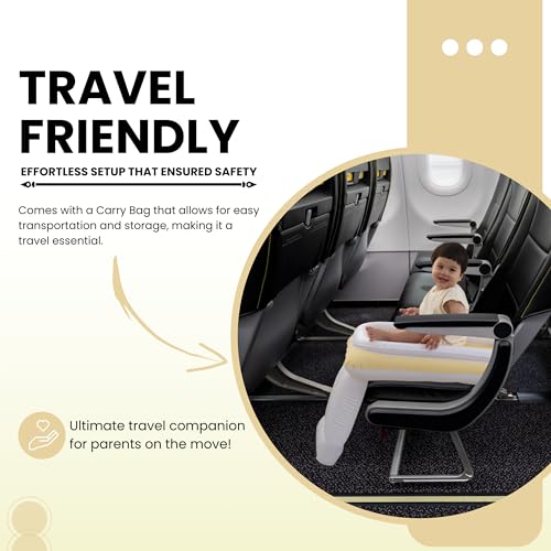 Gembebe Safe and Convenient Traveling with Inflatable Toddler Airplane Bed - Includes Hand Pump, Equipped with Seat Belt, Comes with Carry Bag, BPA-Free Material, Perfect for Airplane Travel (Yellow)