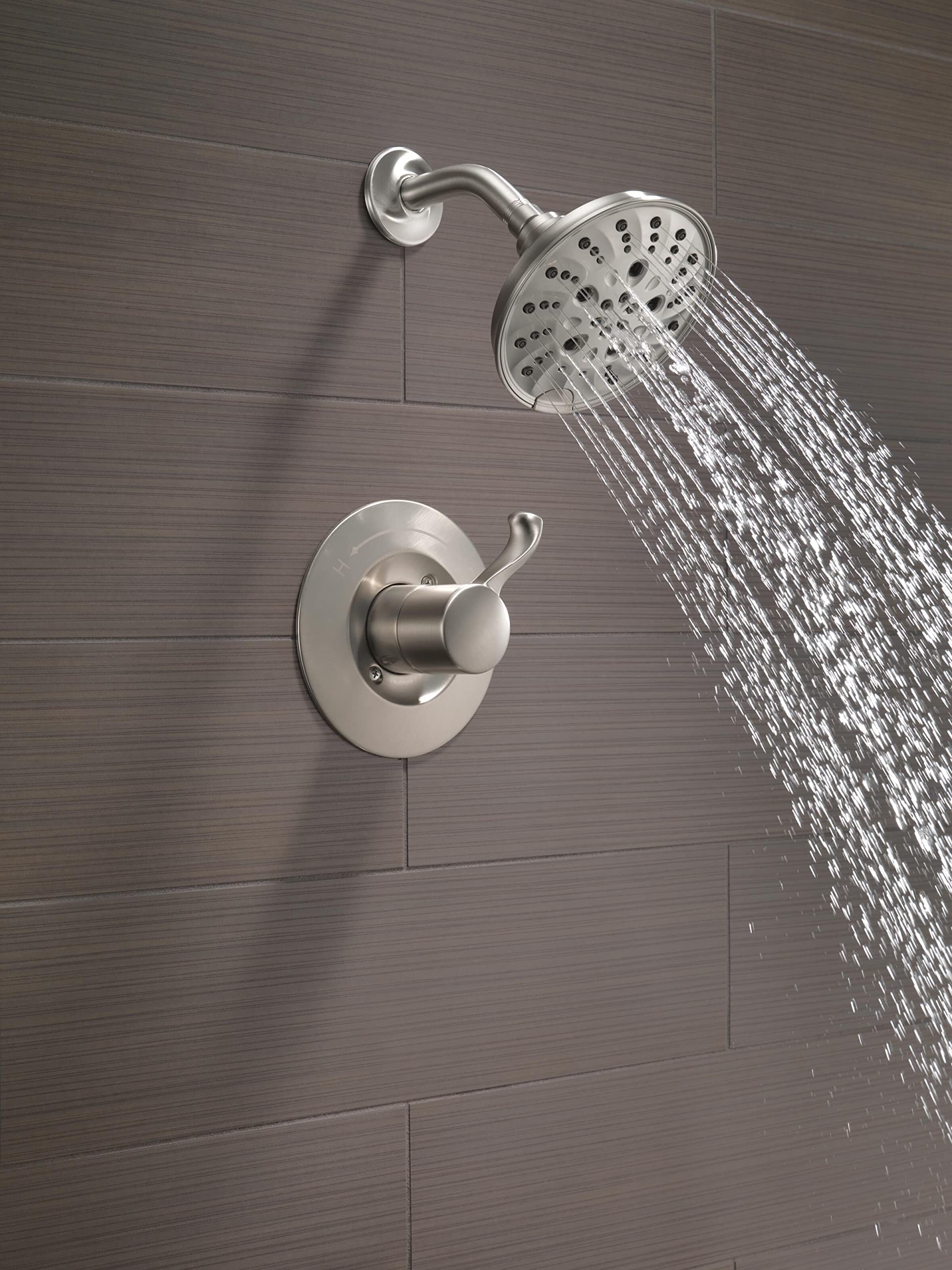 Delta Faucet Esato 14 Series Single-Handle Shower Faucet, Shower Trim Kit with 5-Spray H2Okinetic Shower Head, SpotShield Brushed Nickel 142897-SP (Valve Included)
