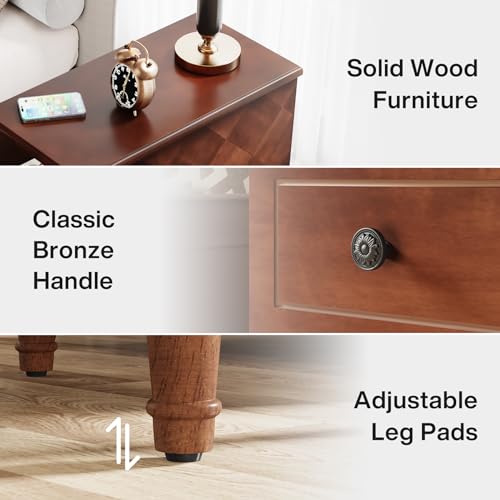 LITTLE TREE Fully Assembled End Table, Narrow Side Table with 3 Drawers, Pre-Assembled Nightstand Slim Bedside Table for Small Spaces, Living Room, Bedroom, Brown