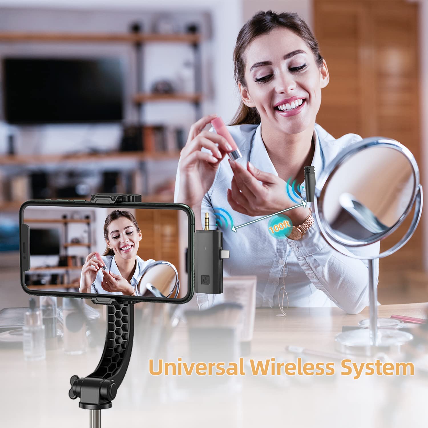 Dual Wireless Mini Lavalier Lapel Microphone for iPhone, Android- Cordless Double Mics Plug-Play and Pick-up Ultra-Low Delay Built-in Noise Reduction Chip for Video Recording YouTube Facebook