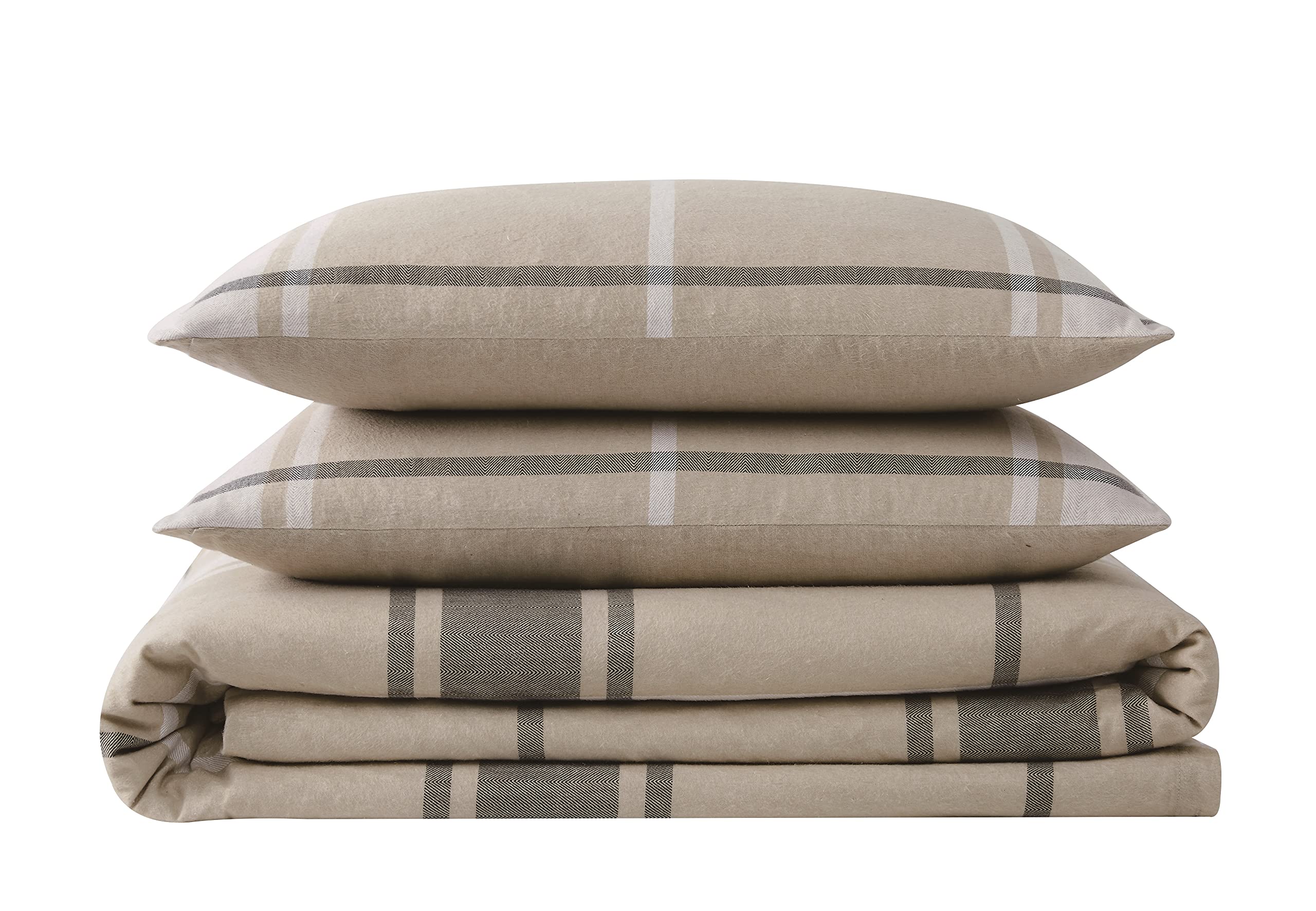 Truly Soft Everyday - Twin XL 2 Piece Duvet + Sham Set - Preston Plaid Flannel Collection - Khaki