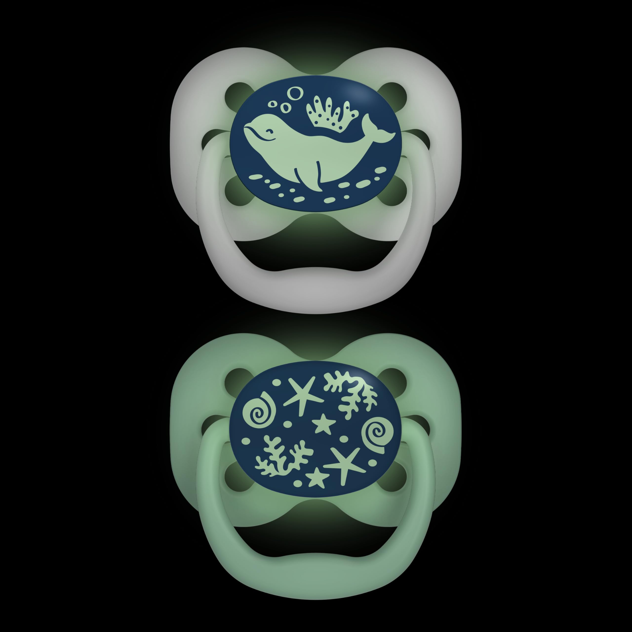 Dr. Brown’s Advantage Glow-in-the-Dark Pacifier, 100% Silicone Baby Paci Symmetrical Soother, 0-6m, BPA free, Blue, 3 Pack
