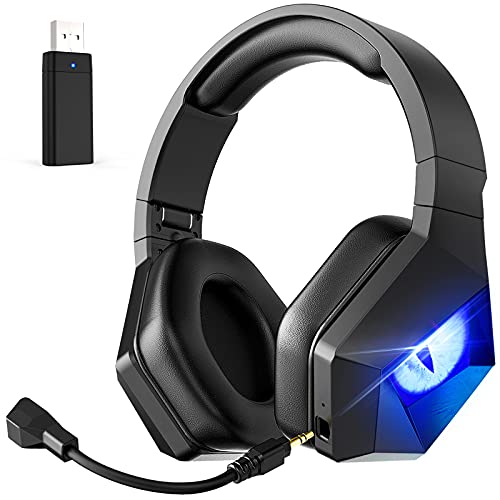 EasySMX IcyEyes L1 Wireless Gaming Headset for PC, PS4, PS5, Mac, Noise Canceling Wireless Headphone with Detachable Mic, Soft Memory Earmuffs, 17 Hours Battery, Surround Sound PS4 Wireless Headphones